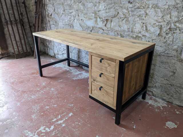Reclaimed Wood Industrial Office Desk With Drawers Handmade Pc ...