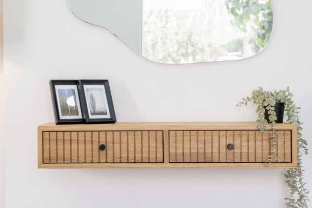 Floating Console Table With Two Fluted Drawers , Entryway Table ...