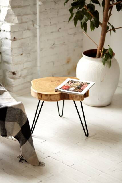 Modern Coffee Table, Wood Slab Hair Pin Legs, Rustic Tables, Round Side ...