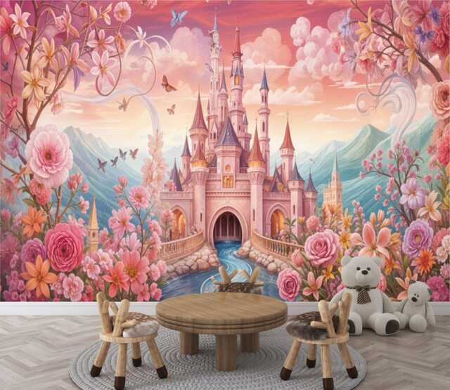 Fantasy Pink Princess Castle Gift For Kids, Art Print Photomural ...