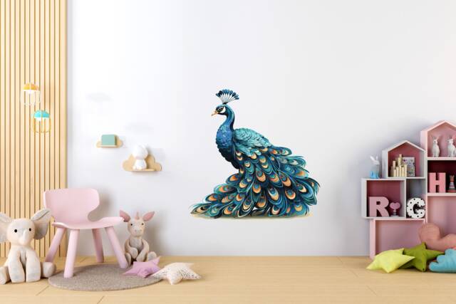 Peacock Wall Sticker - Tropical Bird Decal Exotic Stickers Botanical ...