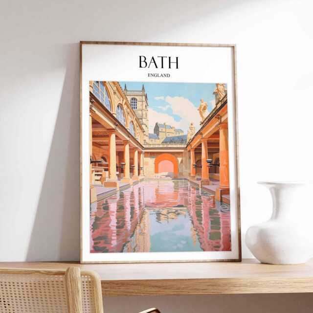 Bath England Poster Roman Baths Illustration, UK Travel Print by Etsy ...