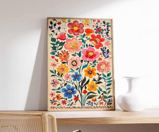 Vintage Mexican Poster, Prints, Decor, Traditional Latin Floral Print ...