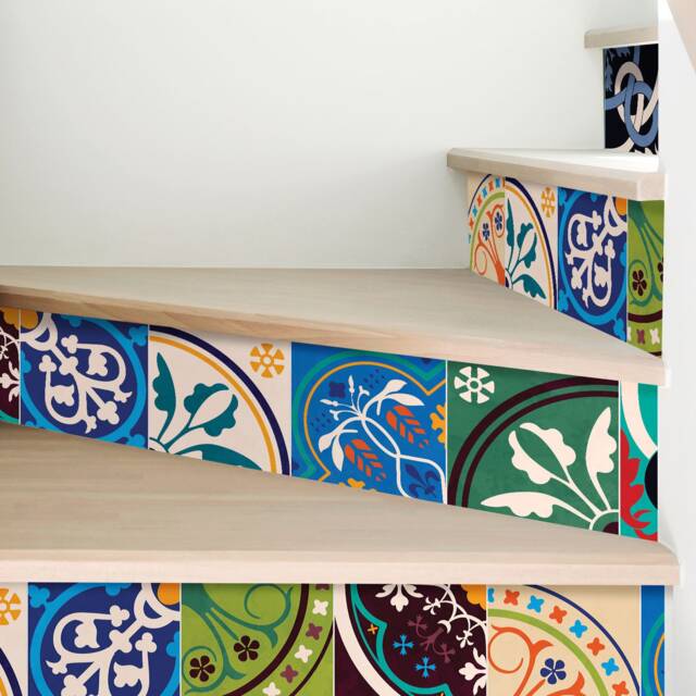 Colourful Moroccan Stair Riser Stickers - Pack Of 6 Removable Tile ...