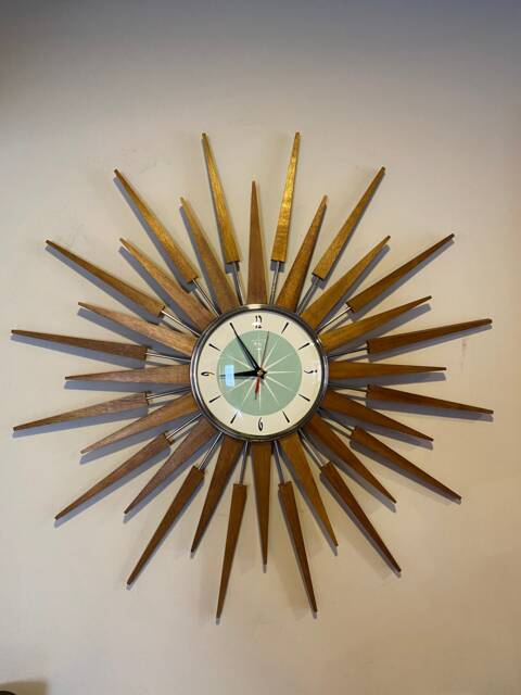 Large 27 Inch Hand Made Mid Century Style Starburst Sunburst Clock By ...