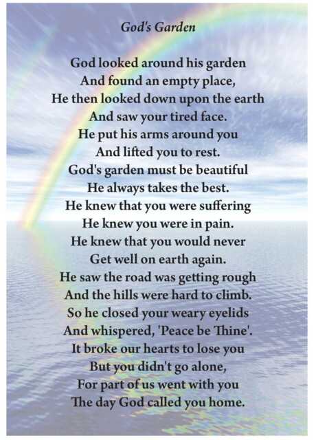 God's Garden Print, Funeral Poem, Missing You, Bereavement, Rainbow ...