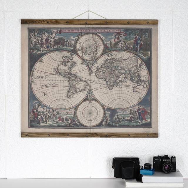 Map, Old World Wall Art, Picture, Uv Print Picture With Solid Wood ...