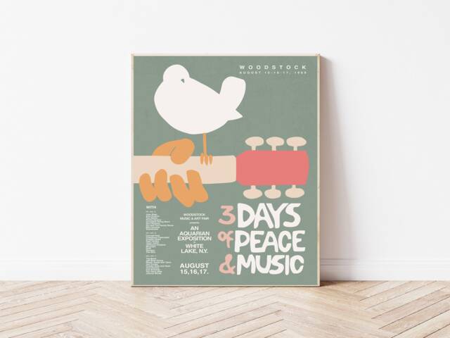 Woodstock Festival Art Print, Music Poster, Wall Decor, Art, Retro Jazz ...