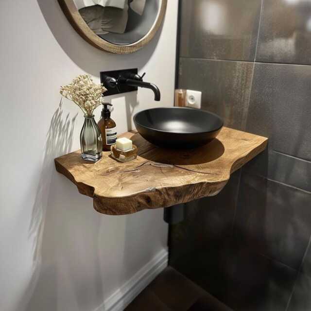 Handcraft Unique Bathroom Rustic Floating Vanity Live Edge Shelf Custom ...