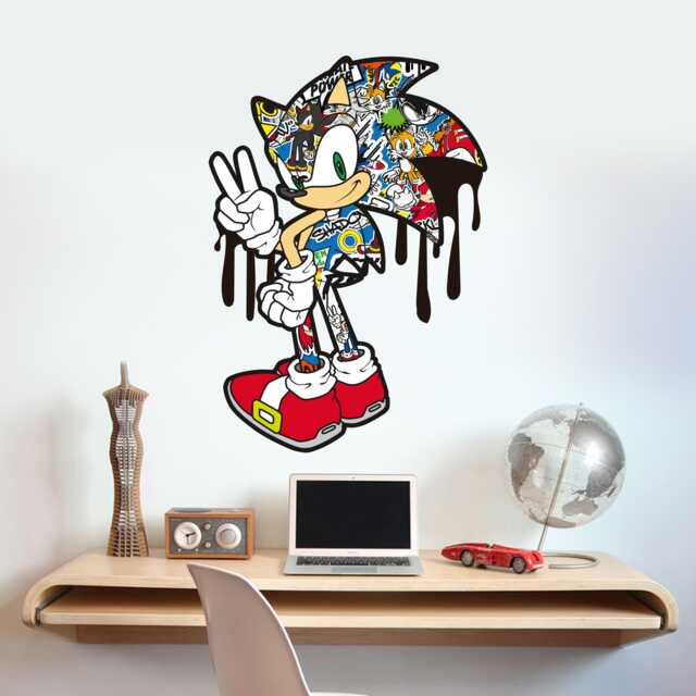 Sonic The Hedgehog Wall Sticker - Peace Pose Dripping Graffiti Art by ...
