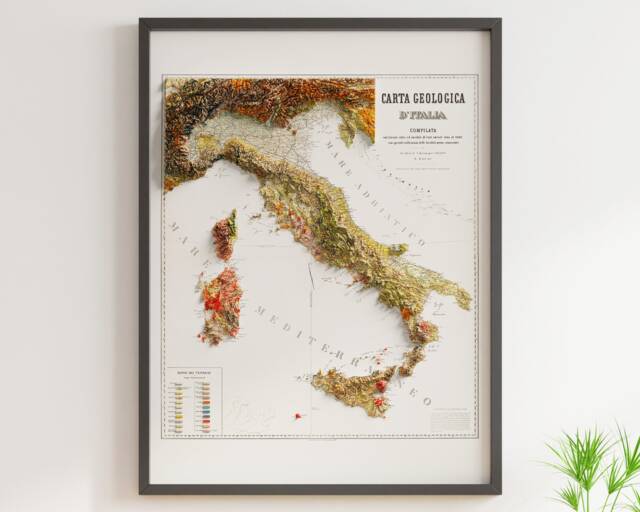 Geological Map Of Italy - C.1881 - Vintage Shaded Relief by Etsy ...