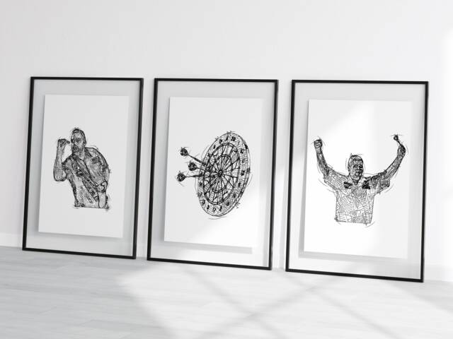 Dart Player Prints, Gift For Darts Player, Dart Sketches, Set, Art, Set ...