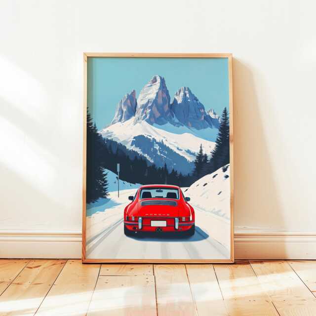 Porsche 911 Carrera Poster Alpine Berge Snow Car Vintage Malika Favre by Etsy | ufurnish.com