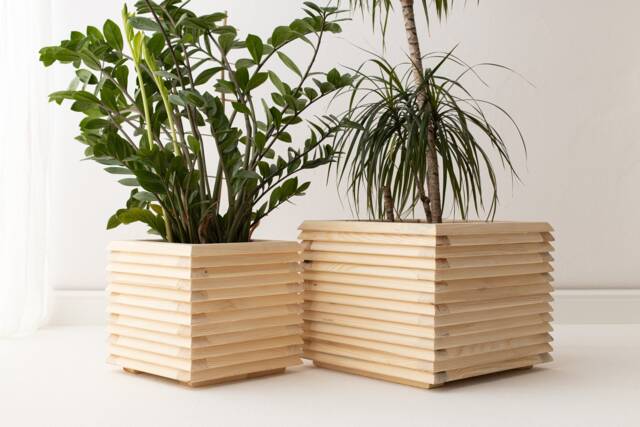 3D Wooden Flower Pots Set Of 2, Minimal Wooden Pot For Nordic Interior ...