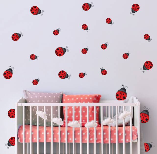 Ladybug Pattern Wall Decal Set - Cute Ladybugs Decor Girls Boys Kids ...