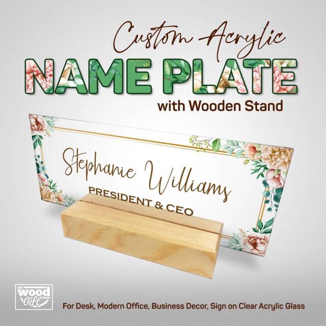 Custom Wildflower Desk Name Plate Modern Office Decor, Clear Acrylic ...