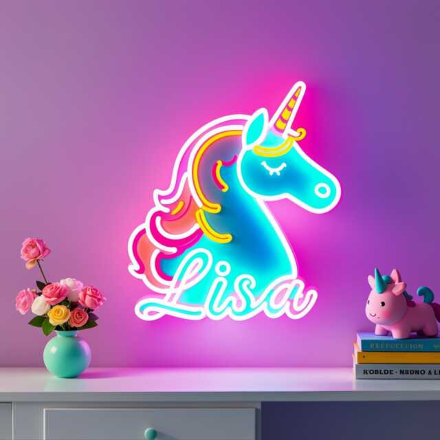 Rainbow Unicorn Neon Sign, Custom Child Name Multicolor Led Sign ...