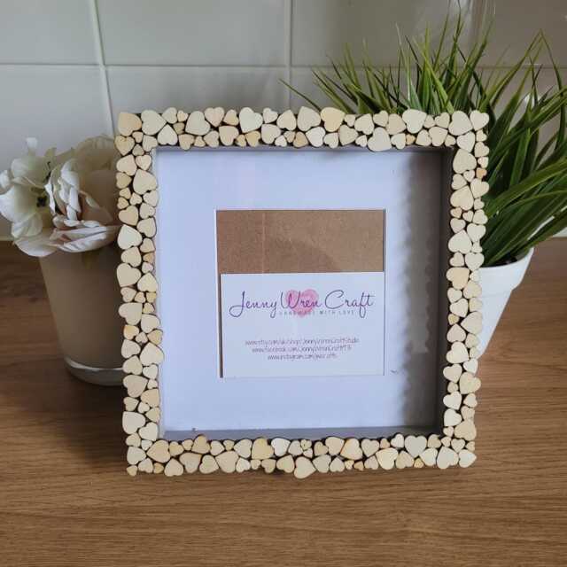 Natural Wooden Heart Decals Square Photo Frame 4 X Inches With Border ...
