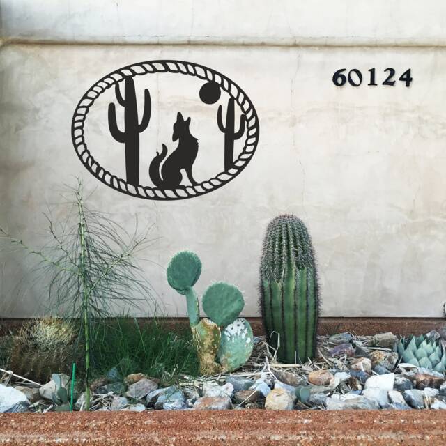 Howling Wolf & Cactus Metal Wall Art Decor, Hanging Sign With Color ...