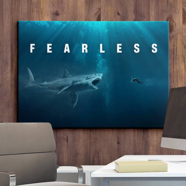 Fearless Scuba Diver Shark Ocean Motivational Inspirational, Framed ...
