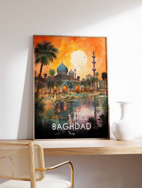 Baghdad Iraq Travel Poster Islamic Floral Wall Art by Etsy | uFurnish.com