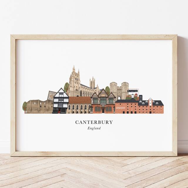 Canterbury Skyline Print, Cityscape, Wall Art, Gift, Illustration ...