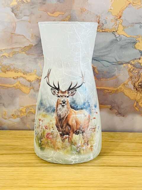 Beautiful Handmade Vase With A Stag Design Finished in Glitter Varnish ...