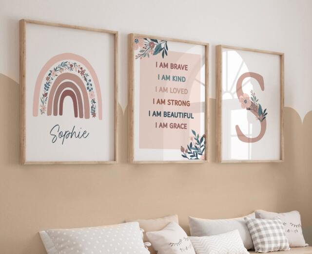 Set Of 3, Affirmation Prints, Personalised, Girl Bedroom Decor, Rainbow ...