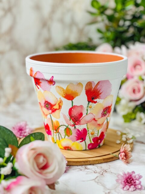 Pretty Decoupaged Terracotta Clay Plant Pot , Flower Pot, Pretty ...