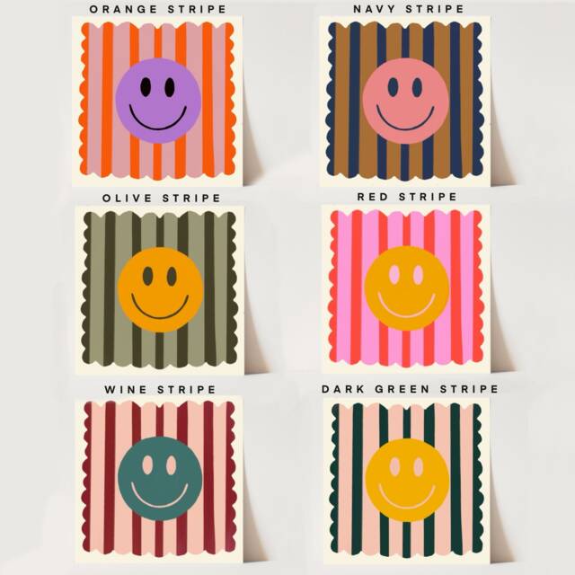 stripey Smileys, Dopamine Decor, Maximalist, Colourful Wall Art, Smiley ...