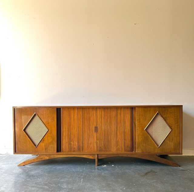Natural Wood & Steel Media Console Mid Century Modern Tv Stand Solid ...
