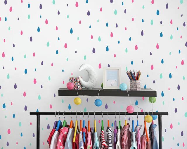 Raindrop Wall Decals - Vinyl Decals, 4-Color Rain Stickers, Kids ...