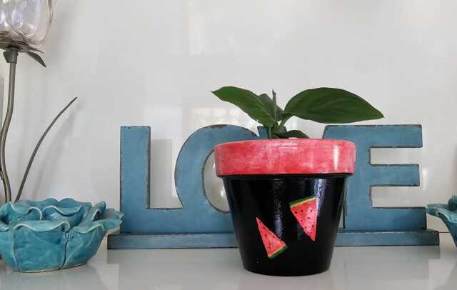 Watermelon Pot, Black Unique Pots Handpainted Terracotta Cute ...