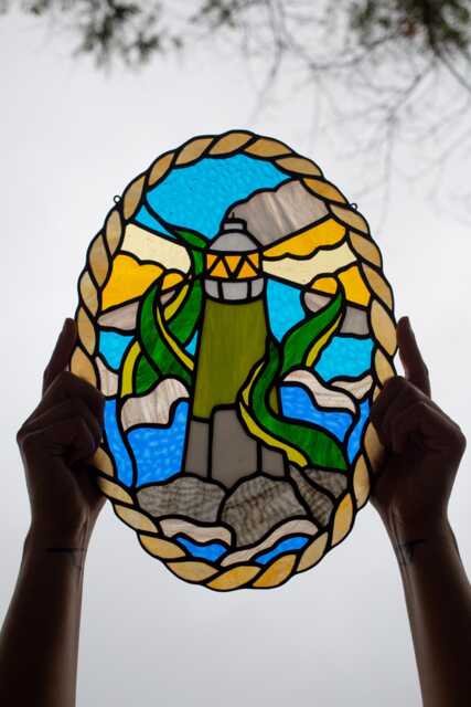Kraken Lighthouse Stained Glass Art with Rope Border by Etsy | ufurnish.com