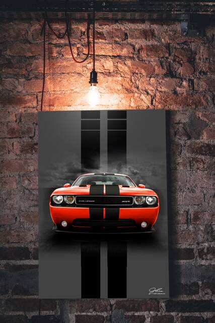 Challenger Art, Orange Painting, Racing Stripes - Garage Art by Etsy ...