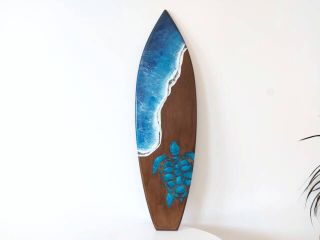 Personalized Wooden Surfboard With Turtle & Waves Wedding Gift Resin ...
