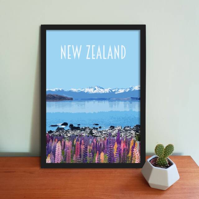 New Zealand Travel Poster - Retro Vintage Style Art Print, Artwork ...
