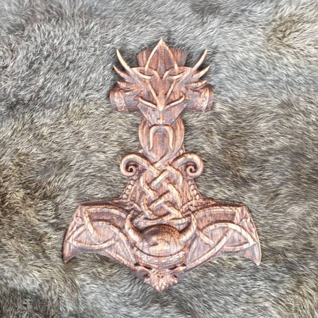 Viking Norse God Odin Thors Hammer Mjolnir Onlay Decor Applique Carved ...
