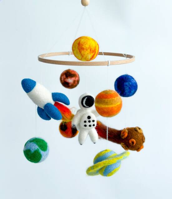 Spaceship Mobile For Crib, Space Baby Mobile, Solar System Felt Ball ...