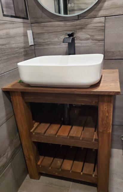 Rustic Solid Wood Bathroom Vanity With Open Shelving - Custom ...