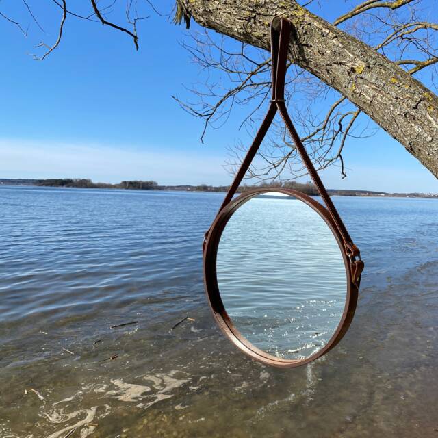 Leather Strapped Mirror, Handmade Leather Mirror, Straps Wall Handmade ...