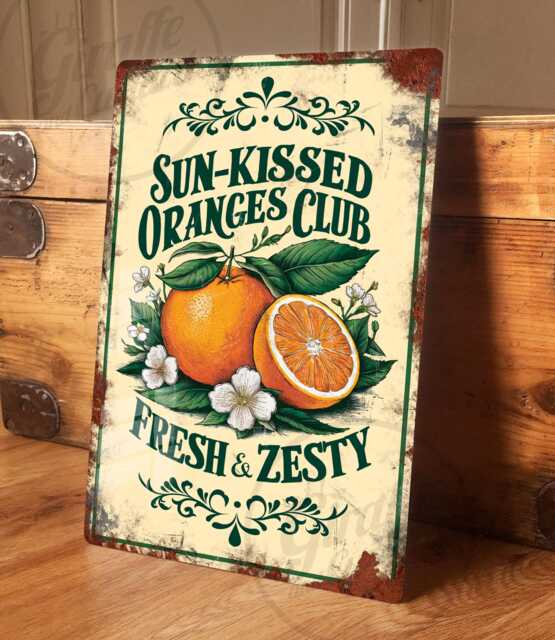 Fruit Metal Kitchen Sign Home Wall Decor Door Signage, Vintage Oranges ...