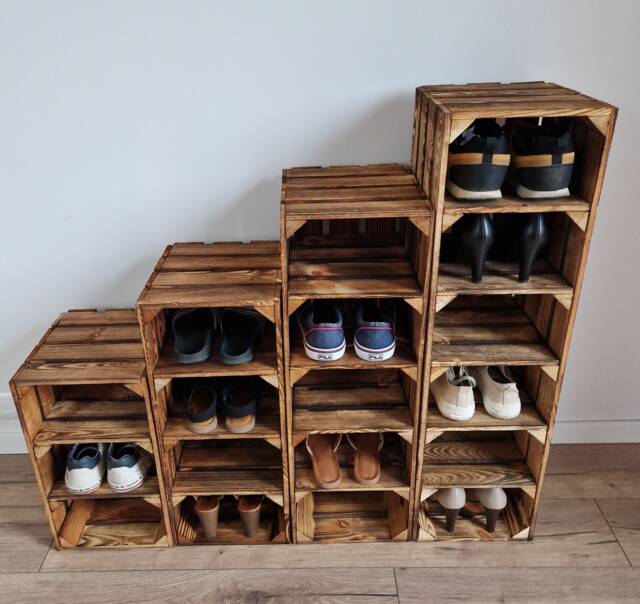 Wooden Shoe Rack, Rustic & Vintage Wooden Crate Tall Shoe Rack, Apple ...
