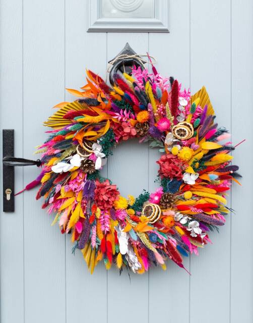 Dried Flower Christmas Wreath, Made With Bold Colours. A Contemporary ...