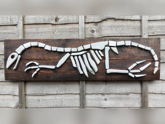 Raptor Dinosaur Fossil Wall Art Made From Reclaimed Wood by Etsy ...