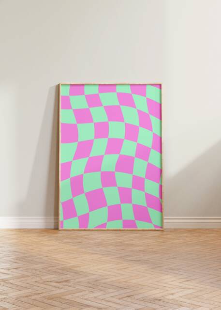 Checkered Print, Retro Pink Checked Checkerboard Poster, Cool Wall ...