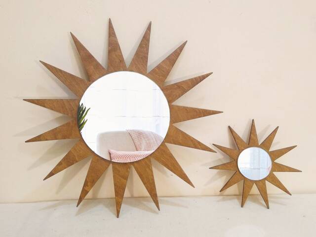 Sunburst Mirror Set Of 2, Sun Decorative Mirror, Starburst Wood Sun ...