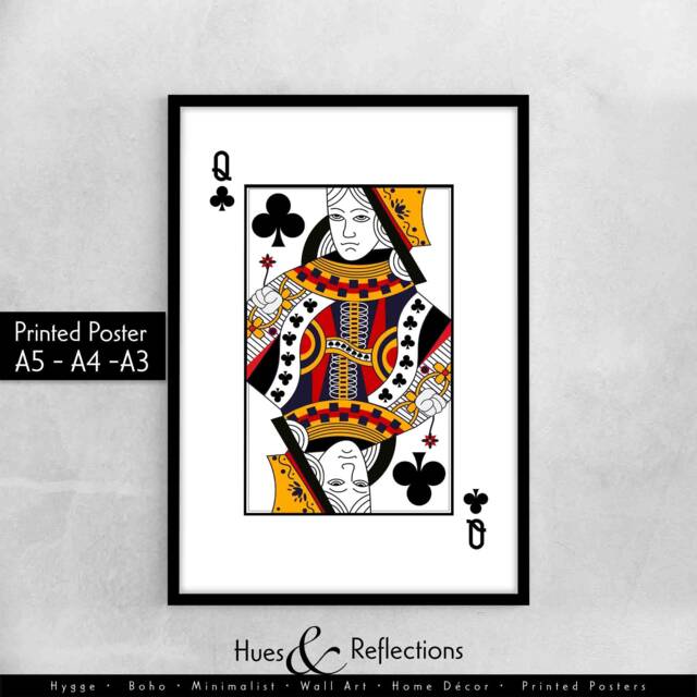 Queen Of Clubs Playing Card Wall D??cor, Poker Cards Print, Deck His ...