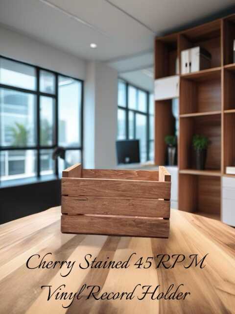 Cherry Stained Wooden 45 Rpm Record Crate - Rustic Vinyl Storage Box ...