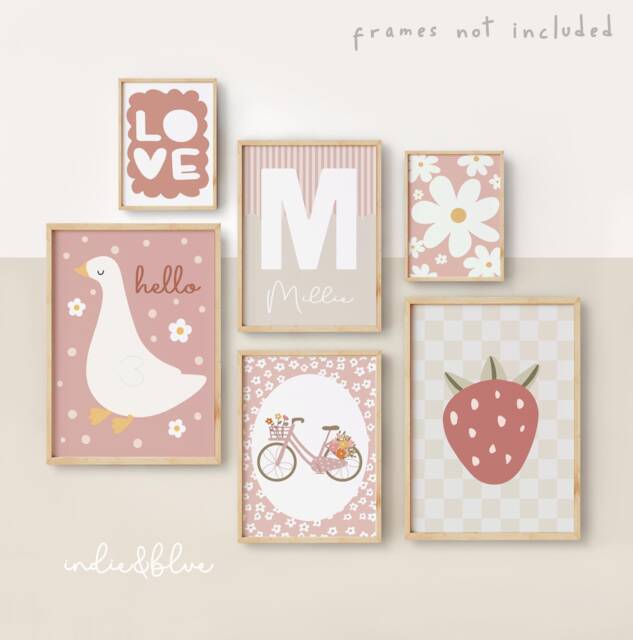 Girls Room Set Of 6 Personalised Gallery Wall Prints, Flower Bedroom ...